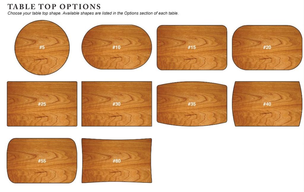 Table Top Shape Options | Canal Dover Furniture